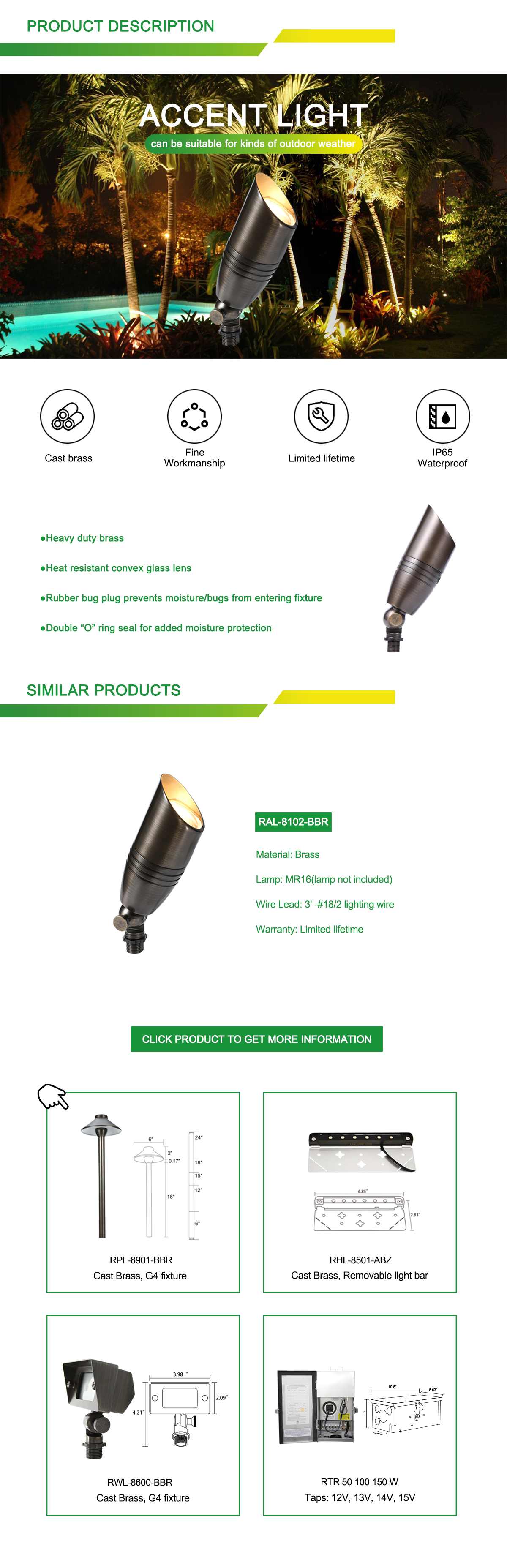 RAL-8102-BBR 12V Low Voltage Brass Spotlight Of Landscape Lighting | 戶外 ...