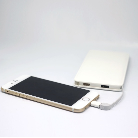 10000mah Portable Leather Card Power Bank With Built In Cable ...