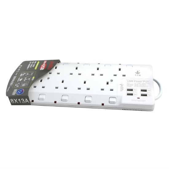 13A x 8 Extension Socket Outlet with 4 x USB Charger | Parts ...