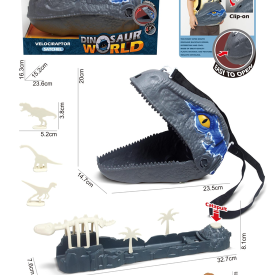 15-D85 DINOSAUR HEAD VELOCIRAPTOR STORAGE BACKPACK 3 PCS DINOSAUR ...