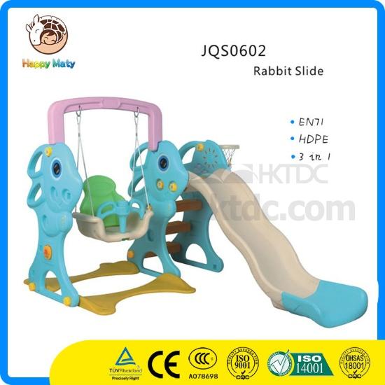 3 in 1 Kids Plastic Combing Rabbit Slide with Swing and Basketball Hoop ...