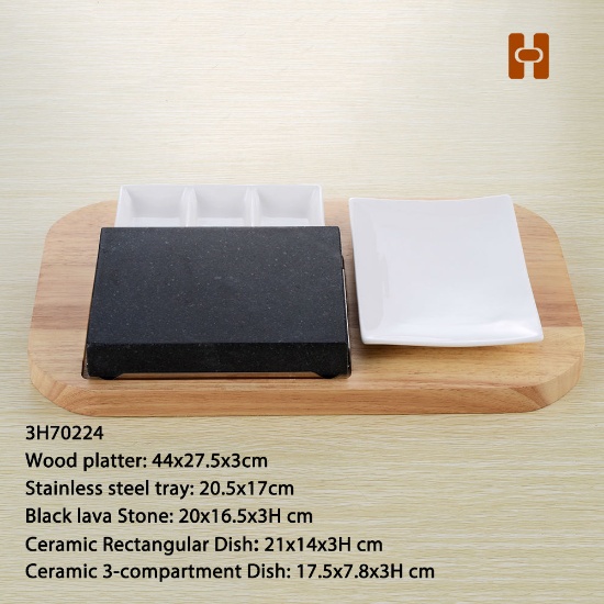 5pc Stone Grill Lava Rock Grill Sets with Wood Platter | 露營及野餐 | 運動用品