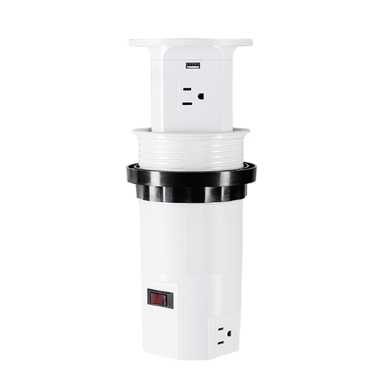 6-Outlet Pneumatic Retractable Table Socket Pop-Up USB Charger Dual ...
