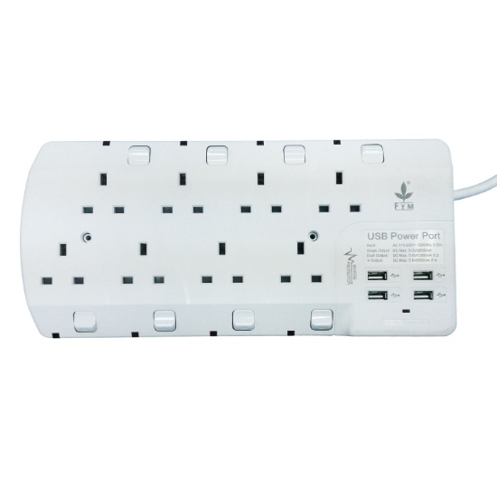 8 Gang Extension Socket Outlet with 4 USB Ports | Parts, Components ...