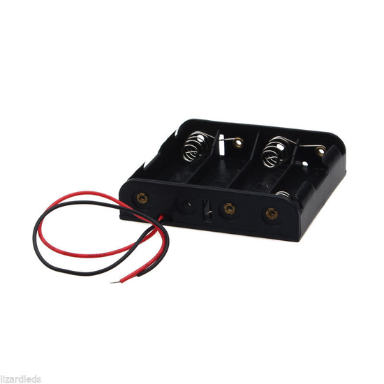 Black plastic 4xAA cell (UM-3*4) 6v Battery Holder Box Case with lead ...