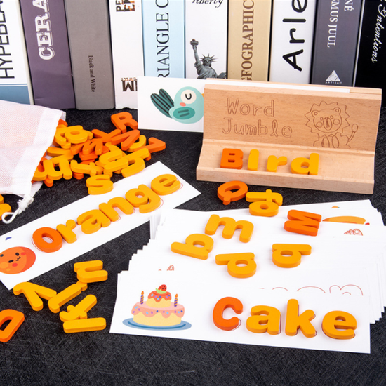 Custom Spelling Learning Toys 26 Wooden Alphabet And Flash Cards Puzzle 