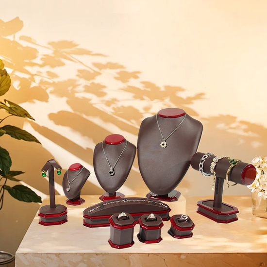 Factory Direct Sale custom Brown Wooden PU Leather display stand for ...