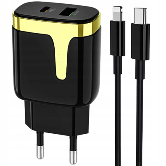 Fast Charger Set Dual Port Charging Block with Type-c to Lightning Port ...