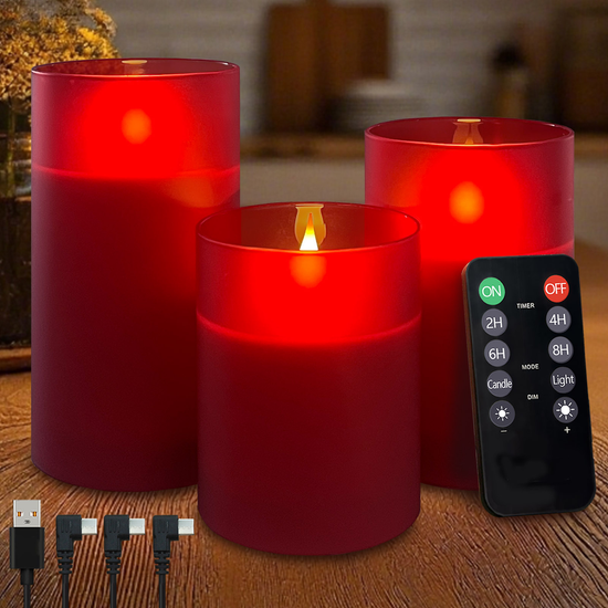 Flameless Candle Set USB Rechargeable Candle Remote Control Lamp ...