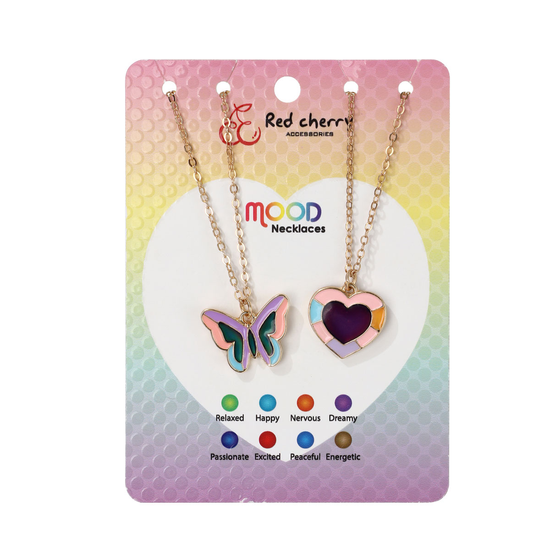 Heart and Butterfly Pendant Necklaces Set BFF Necklaces Enamel Mood Jewelry | Necklaces ...