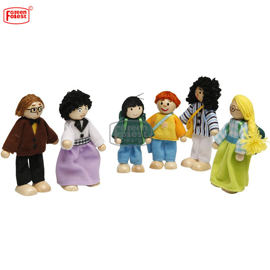 Kids Girls Lovely Happy Family Dolls Play Set Wooden Figures Set of 6 ...