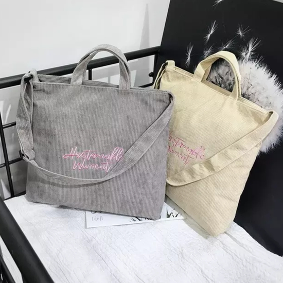 Large Size Hand Carry Corduroy Causal Bag with Embroidery Logo | Handbags | Bags, Handbags ...
