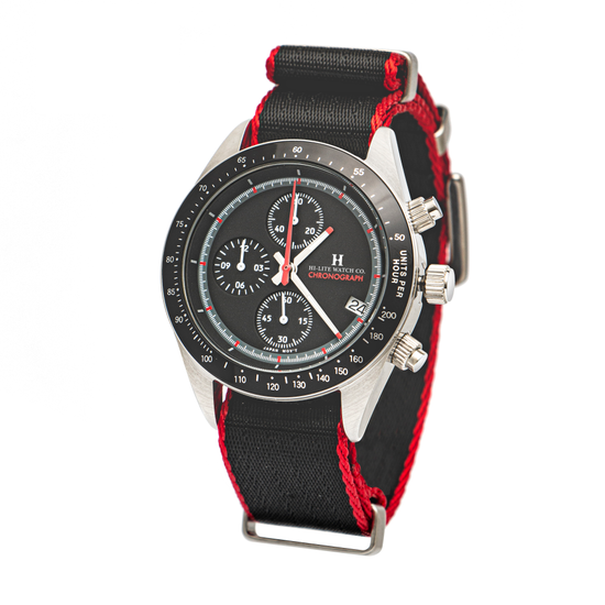Racing style chronograph watch with nato strap - black red | Watches ...