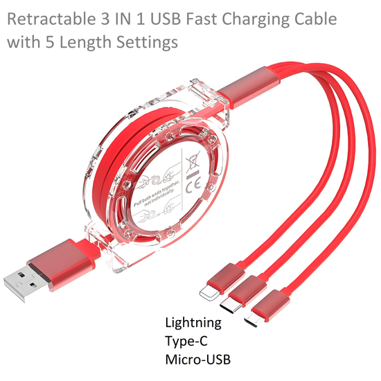 Retractable 3 IN 1 USB Fast Charging Cable with 5 Length Settings ...