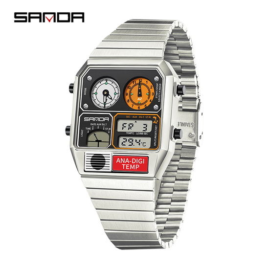 SANDA watch temperature measurement multifunctional three time display ...