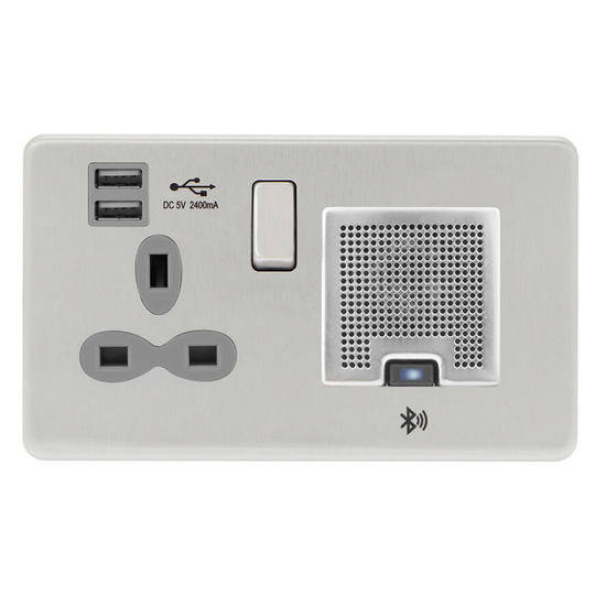 Screwless Slimline 13A Switched Socket with USB Charger and Bluetooth ...