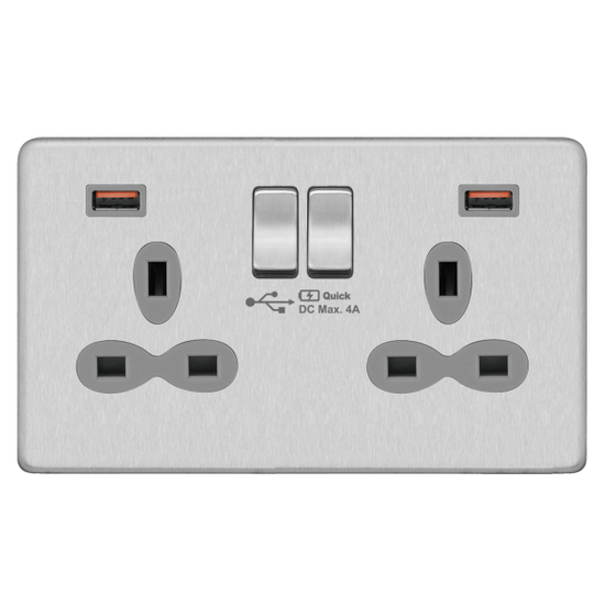 Screwless Slimline 2G 13A Switched Socket-SP with 4A Dual USB Charger ...