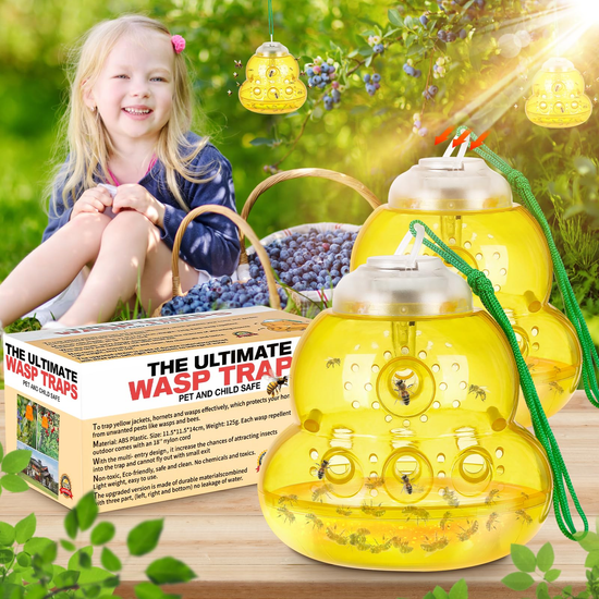 Solar Wasp Trap Outdoor Hanging, New Upgrade LED Blue Light Bee Traps ...