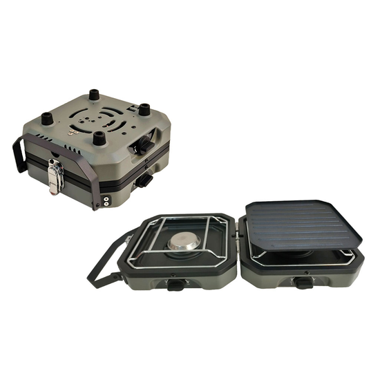 Square-shaped Outdoor Portable Folding Gas Stove w/ 2 Burners & Grill ...