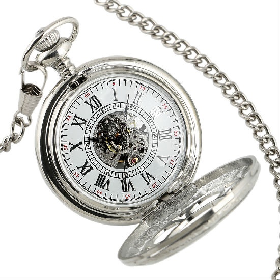 WP124 Mechanical Skeleton Silver Dial Pocket Watch | Jewellery & Watch